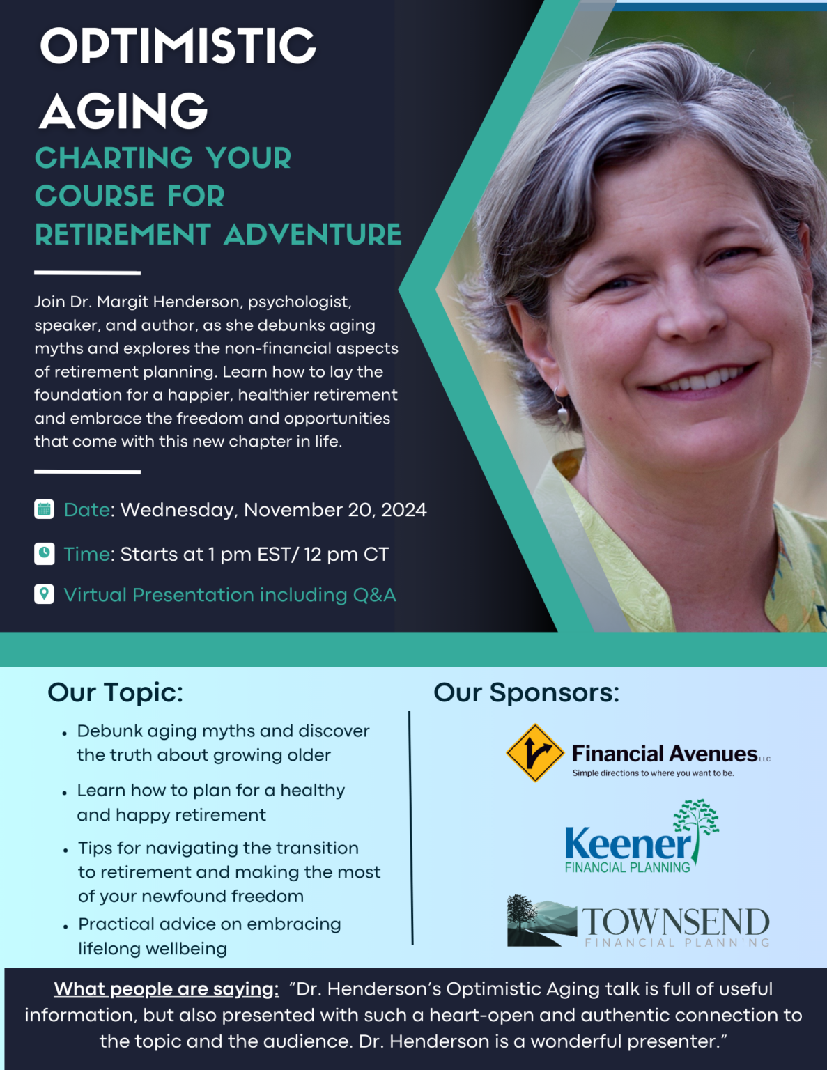 Optimistic Aging Virtual Client Event - Keener Financial Planning